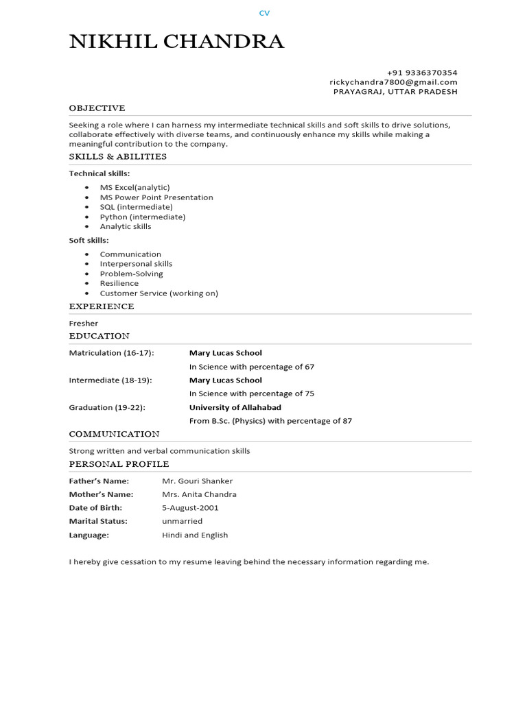 CV(Nikhil Chandra) | PDF