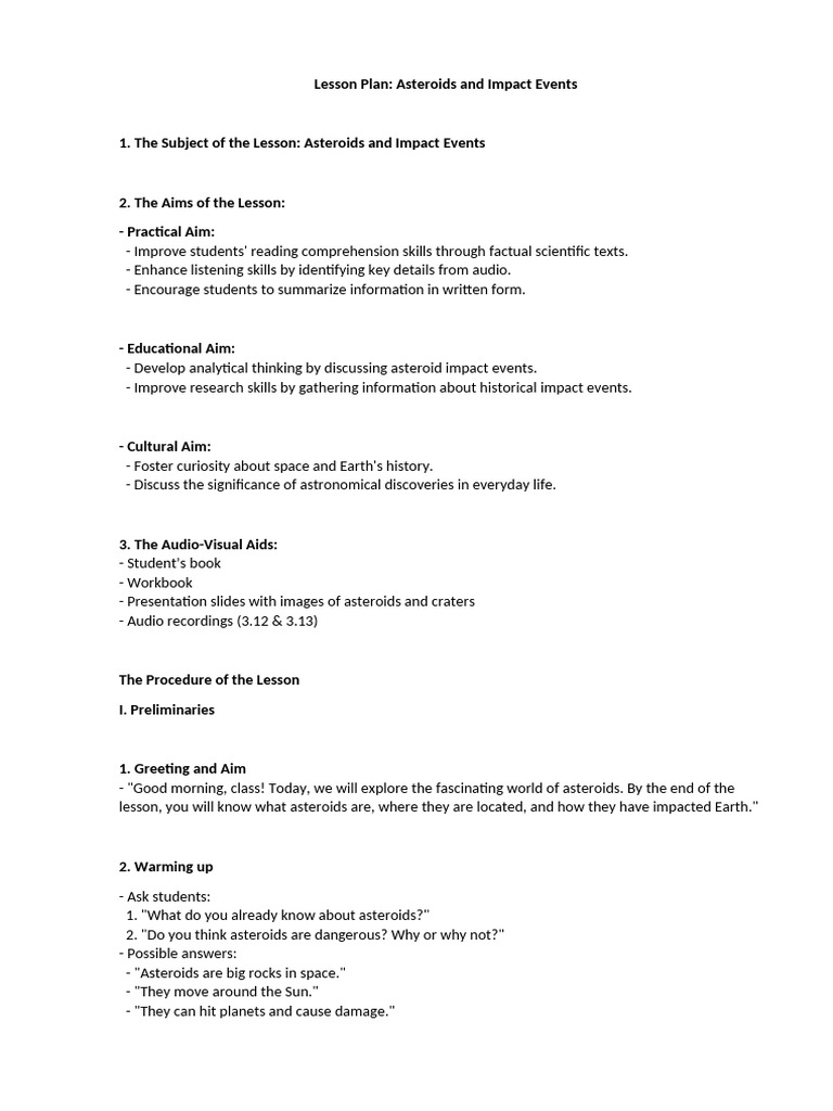 Asteroids: Lesson Plan & Activities | PDF | Asteroid | Outer Space