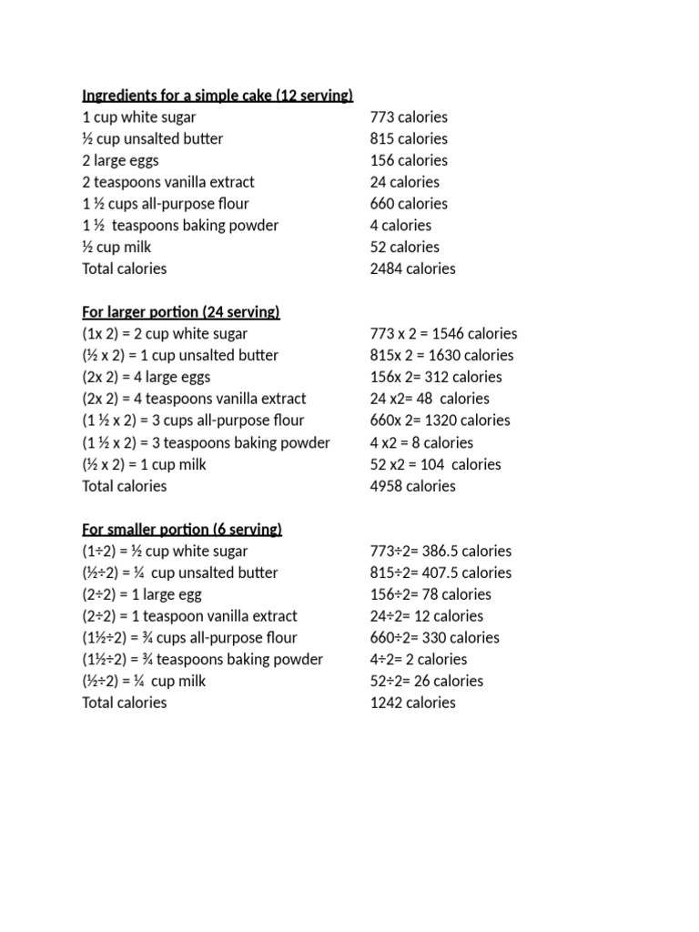 Ingredients For A Simple Cake | PDF