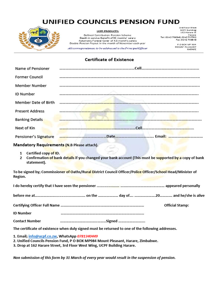 Pensioners' Certificate of Existence Form | PDF