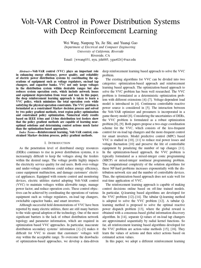 Deep Reinforcement Learning for Volt-VAR Control | PDF | Mathematical ...