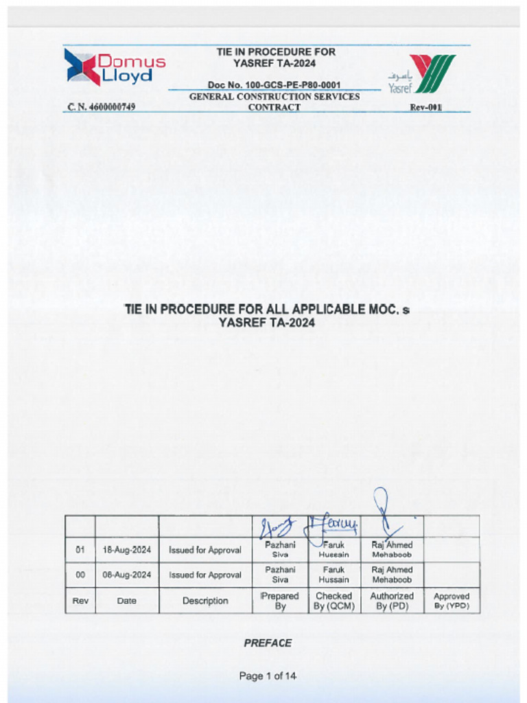 100-GCS-PE-P80-0001 TIE-IN PROCEDURE FOR ALL APPLICABLE MOC, S. Rev 01 | PDF | Pipe (Fluid ...