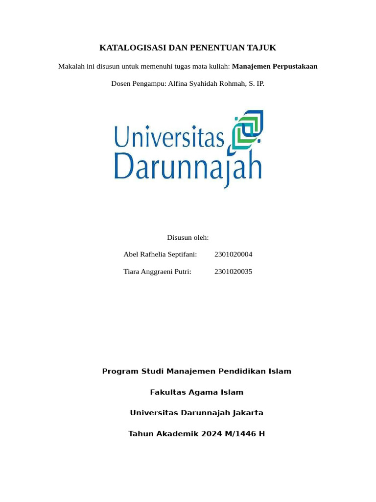 Katalogisasi Dan Penentuan Tajuk | PDF