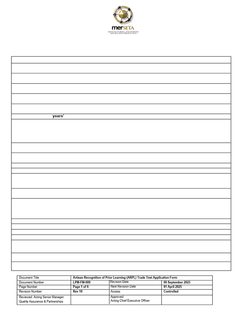 MerSETA Artisan Recognition of Prior Learning ARPL Trade Test ...