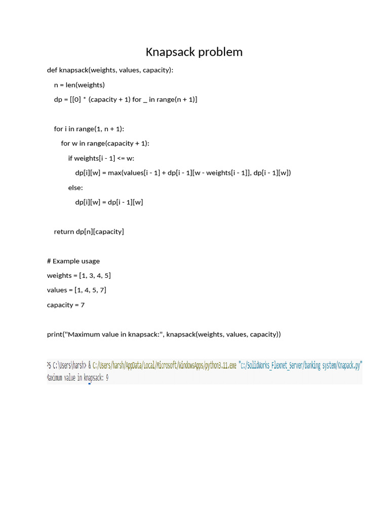 Knapsack Problem | PDF