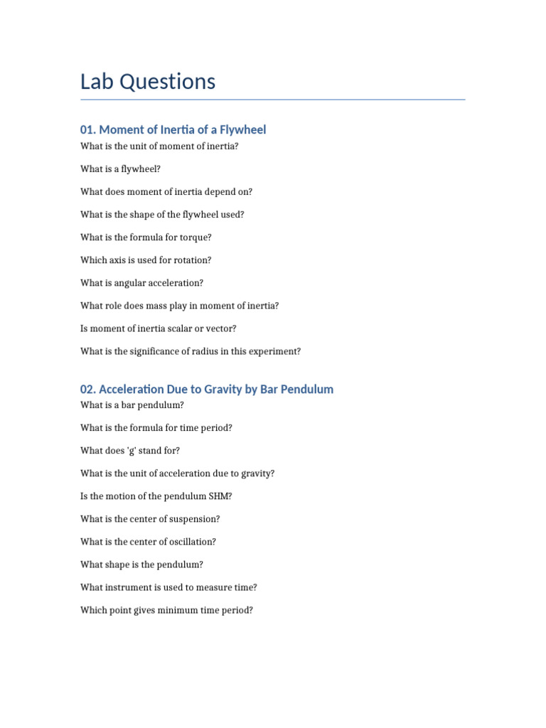 Physics Lab Questions and Experiments | PDF