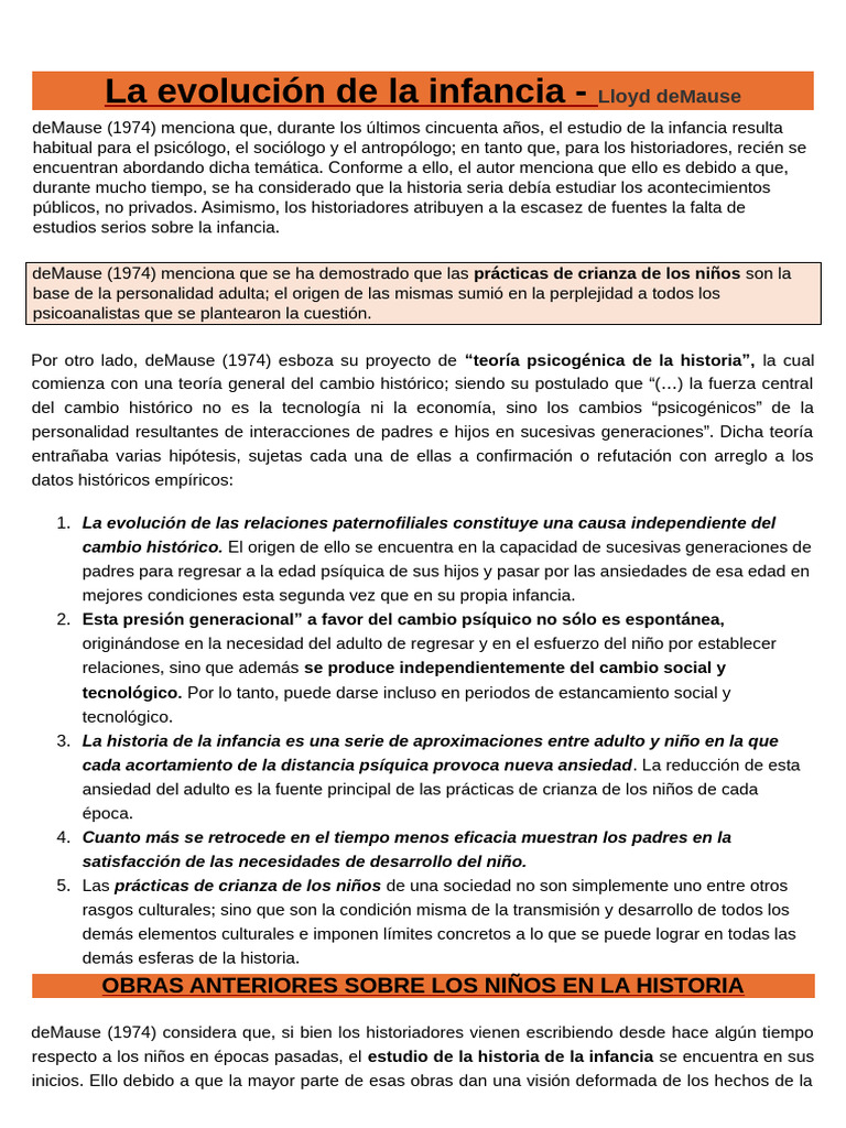 Resumido Historia de a infancia - Lloyd DeMause.pdf | PDF | Adultos ...