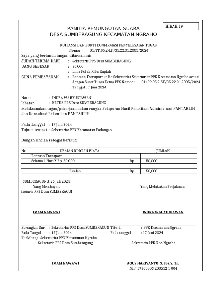 Kuitansi Perjalanan Dinas Sumberagung | PDF