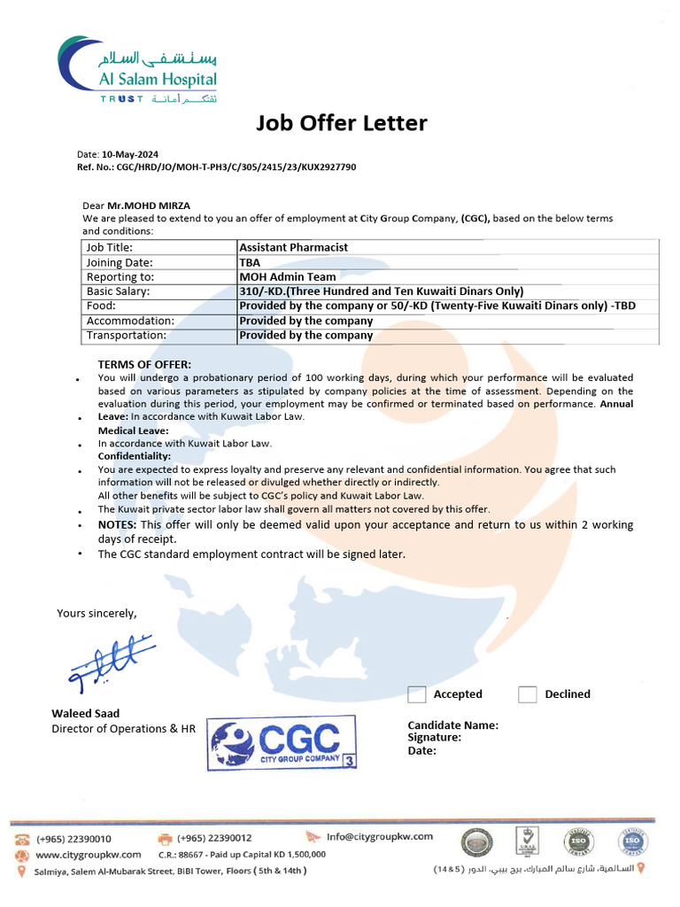 Pharmacist Job Offer in Kuwait | PDF