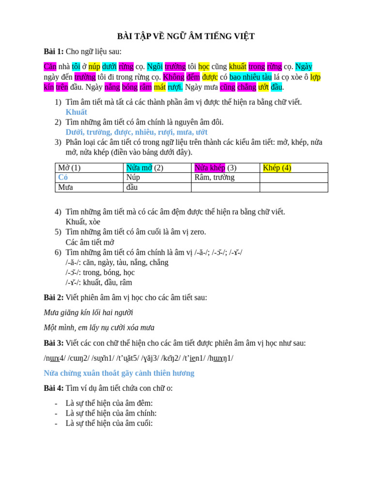 Bai Tap Ngu Am | PDF