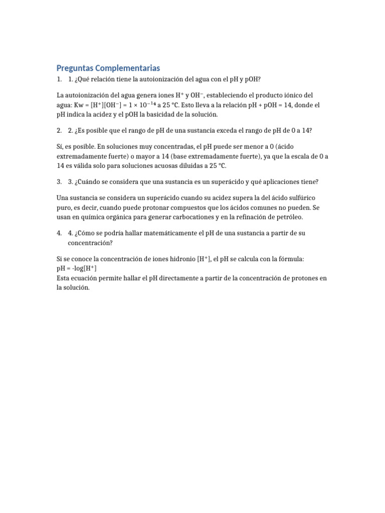 Preguntas Complementarias PH | PDF