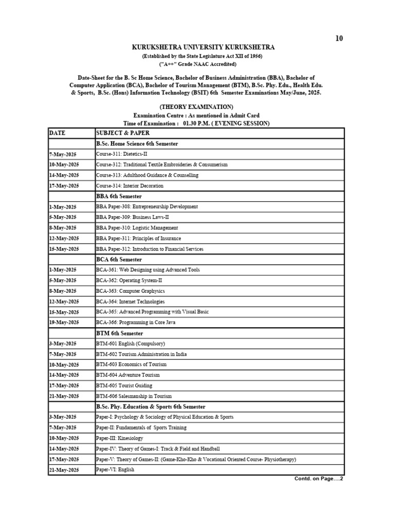 10 B.SC - Home Science BBA BCA BTM B.SC - Phy. Edu. Health Edu Sports BSIT 6th Semester | PDF