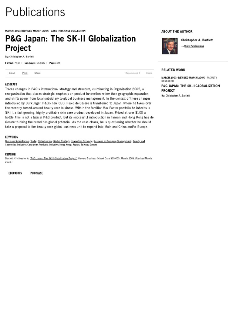 P&G Japan - The SK-II Globalization Project - Case - Faculty & Research ...