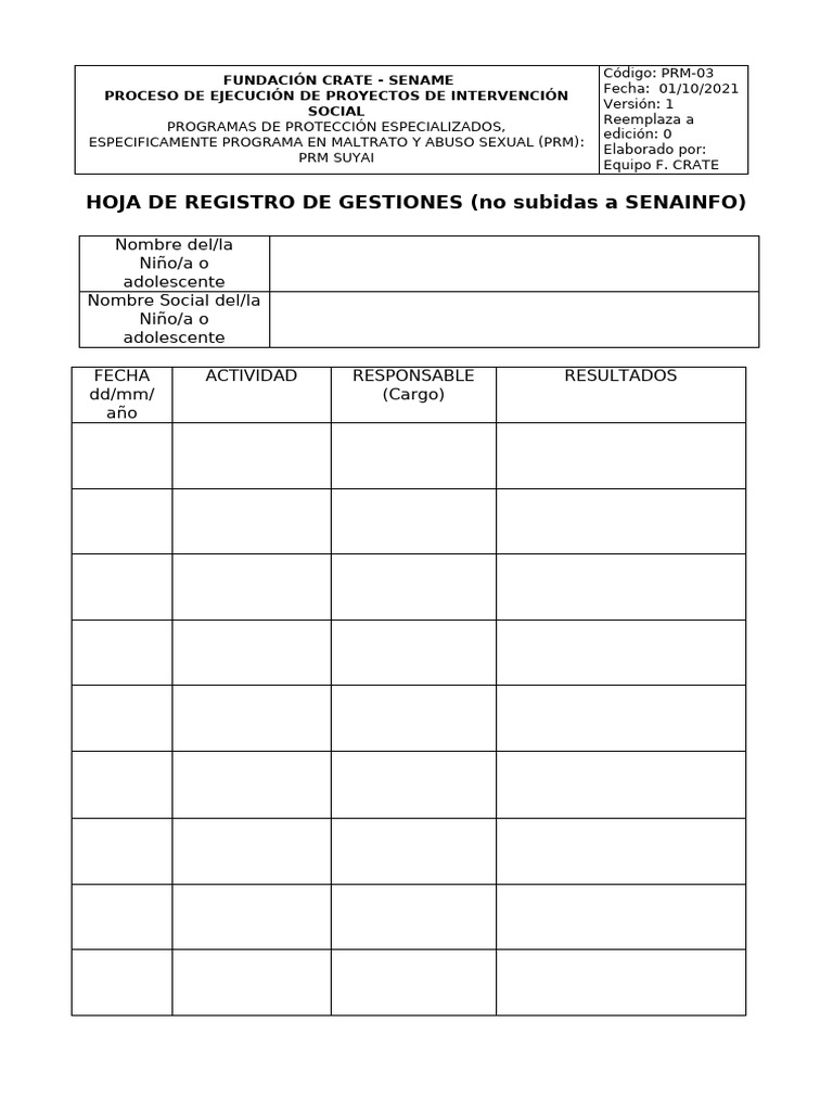 PRM-03 Hoja de Registro de Gestiones | PDF