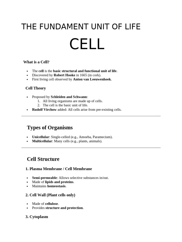 The Fundamental Unit of Life - Cell | PDF | Cell (Biology) | Organelle