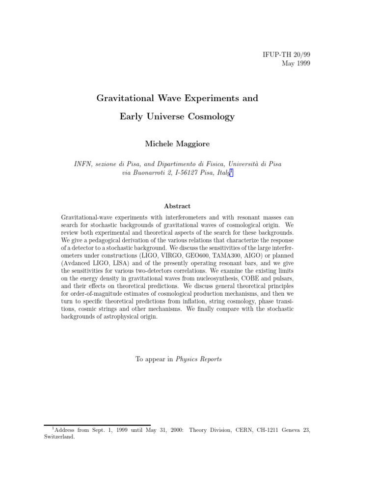 (Physics reports, 331,6) Michele Maggiore - Gravitational wave experiments and early universe ...