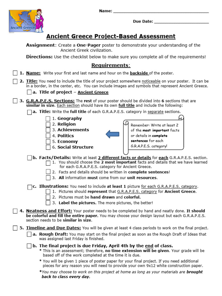 Ancient Greece Project-Based Assessment Instructions 24-25 | PDF