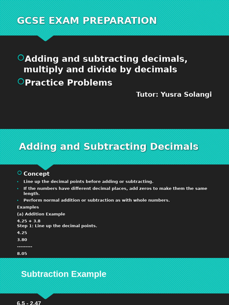 Adding and Subtracting Decimals, Multiply and Divide by Decimals ...