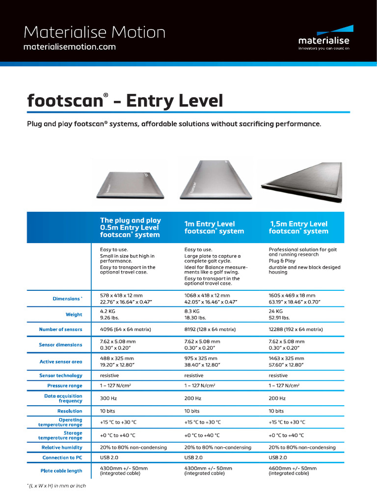 Materialise Footscan Productfiche Entrylevel | PDF