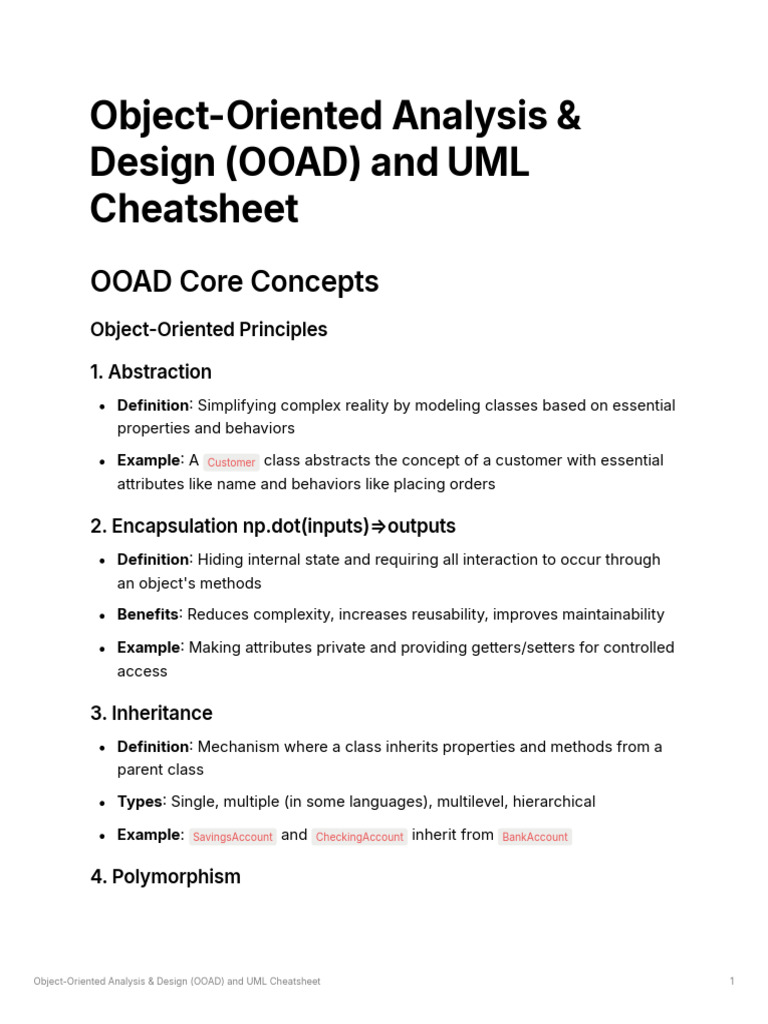 Object Oriented Analysis Design Ooad And Uml Cheatsheet Pdf Class