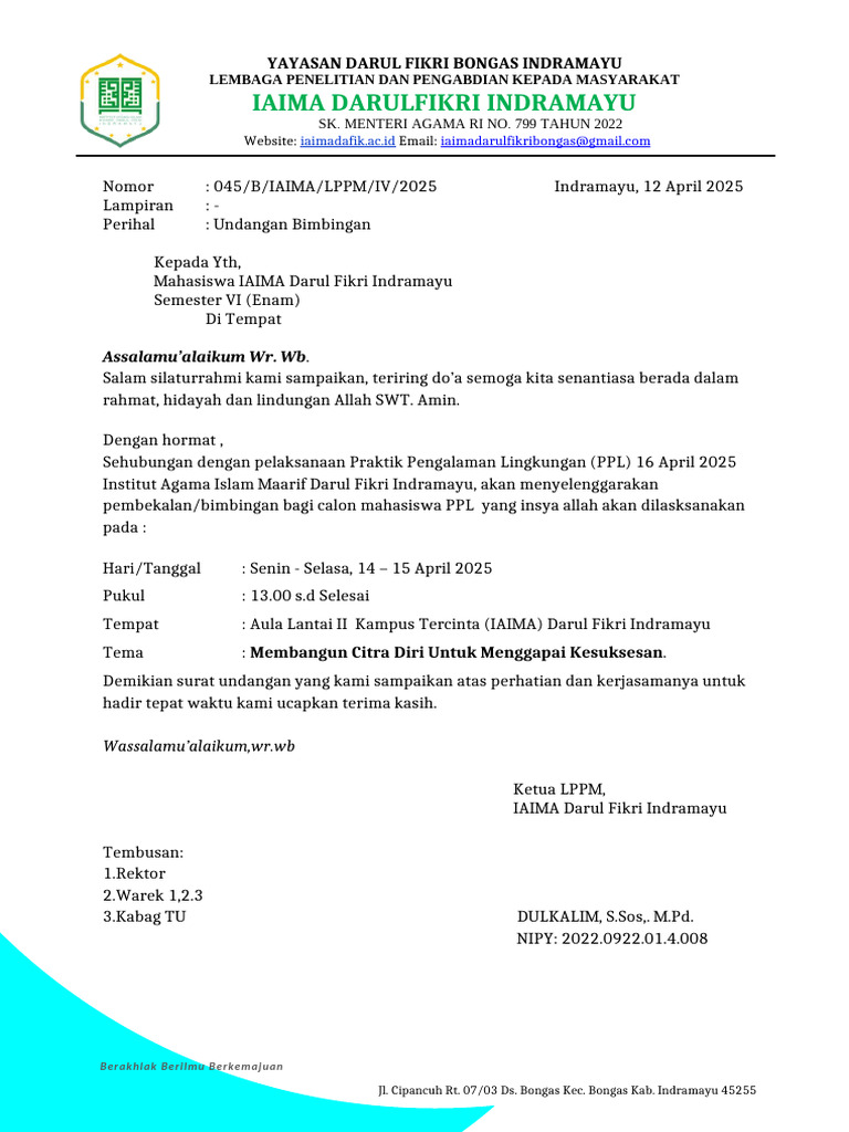 Undangan Bimbingan-PPL | PDF