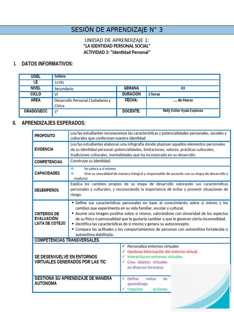 sesion 3 de primero dpcc | PDF | Aprendizaje | Maestros