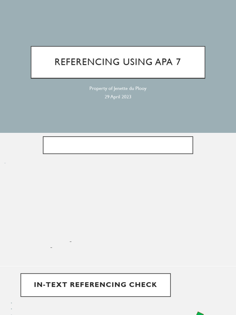 APA 7 In-Text Referencing Guide | PDF