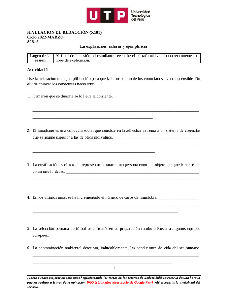 S06.s2 - La Explicación (Material de Actividades) | PDF