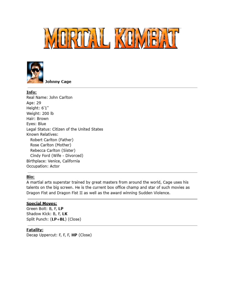 Mortal Kombat Move List | PDF