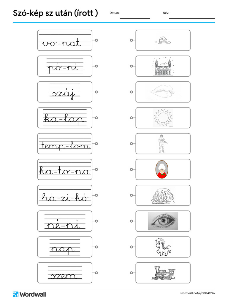 Szó Kép SZ Után Írott Match Up Vonalas Rajz | PDF