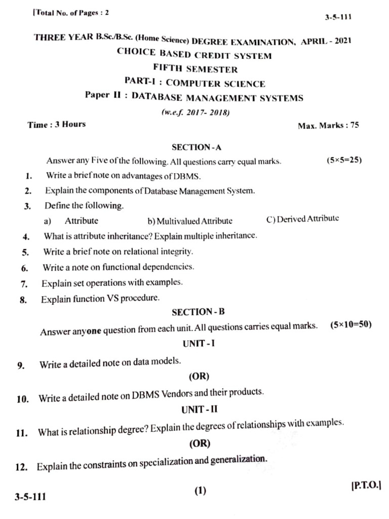 Sem-III (Dbms Question Paper) | PDF | Databases | Information Technology