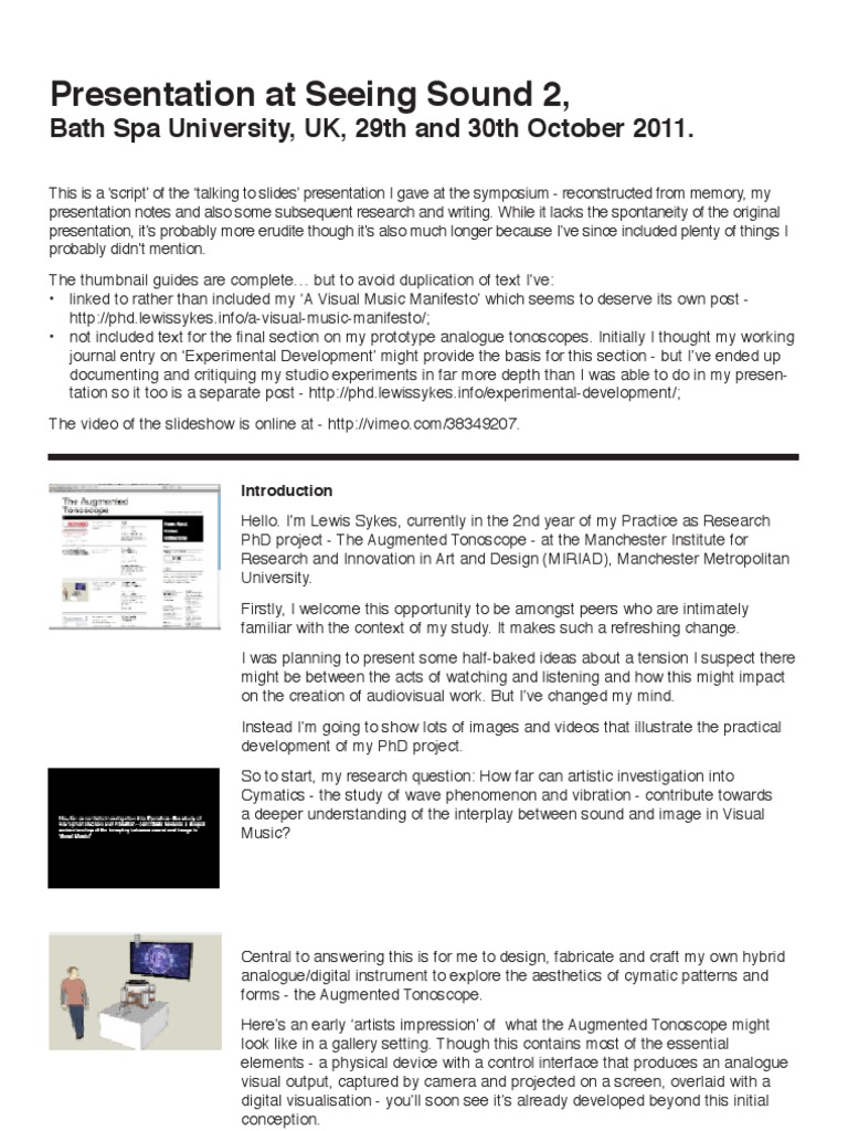 Seeing Sound 2 - Lewis Sykes - The Augmented Tonoscope (Presentation ...