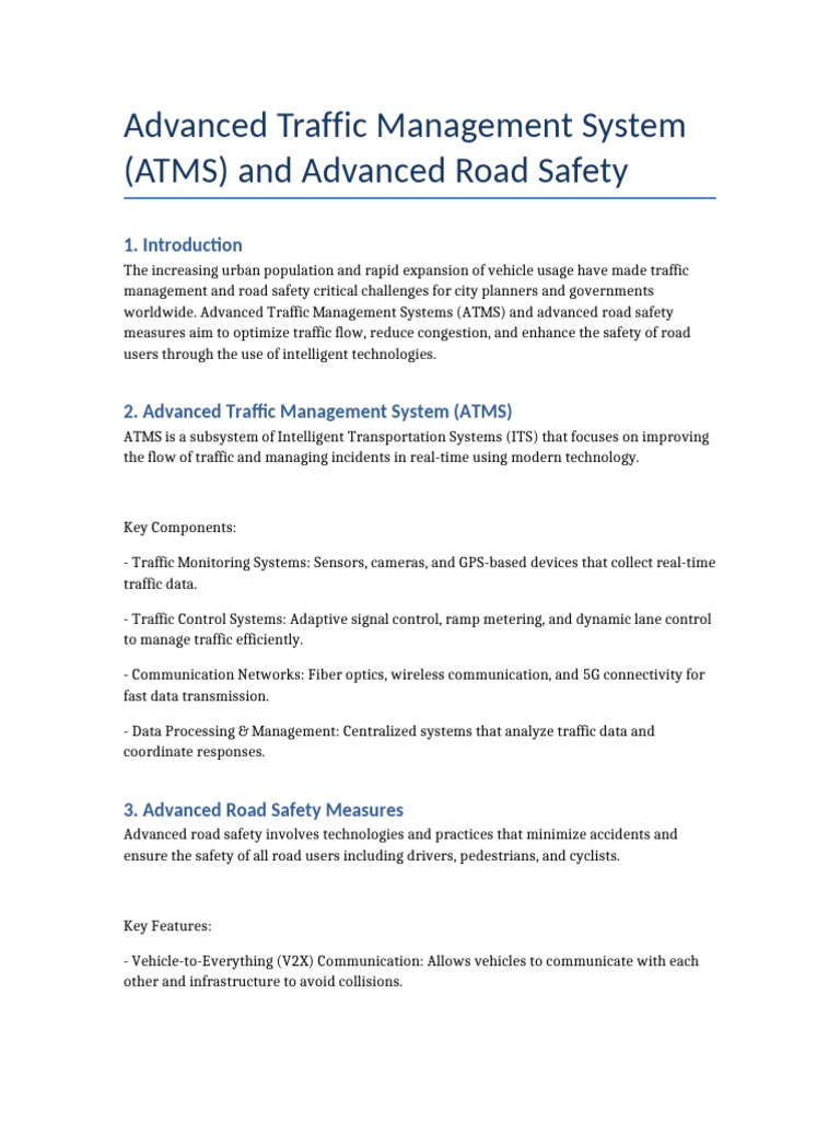 Advanced Traffic Management and Road Safety Report | PDF | Traffic ...