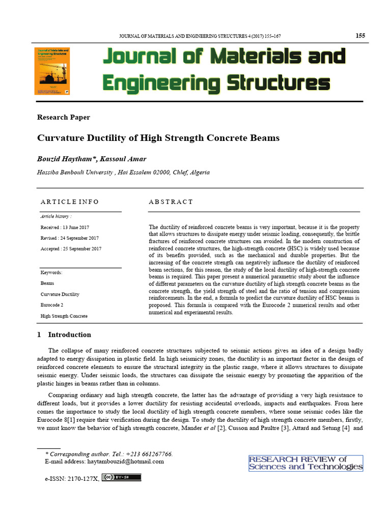 Curvature Ductility of High Strength Con | PDF | Strength Of Materials ...