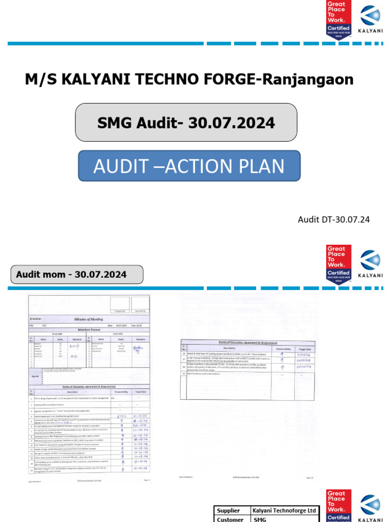 SMG - Audit Action Plan-Visit dt-30.07.24 | PDF | Business Process | Mechanical Engineering