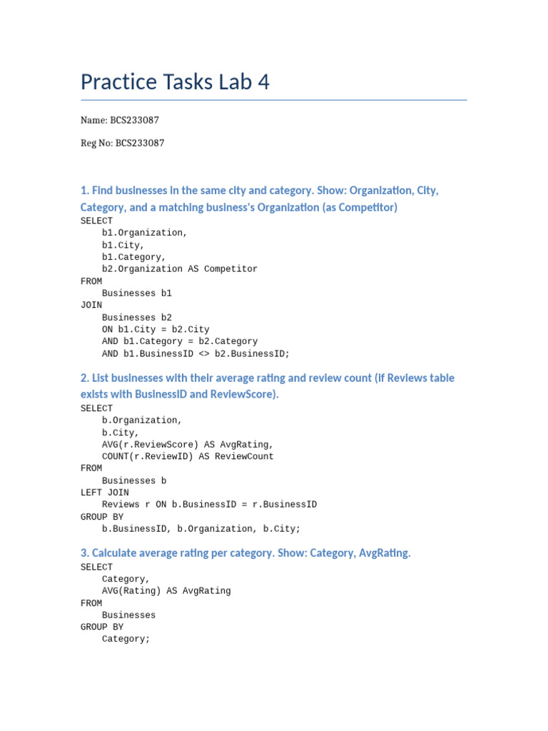 Practice Tasks Lab4 BCS233087 | PDF