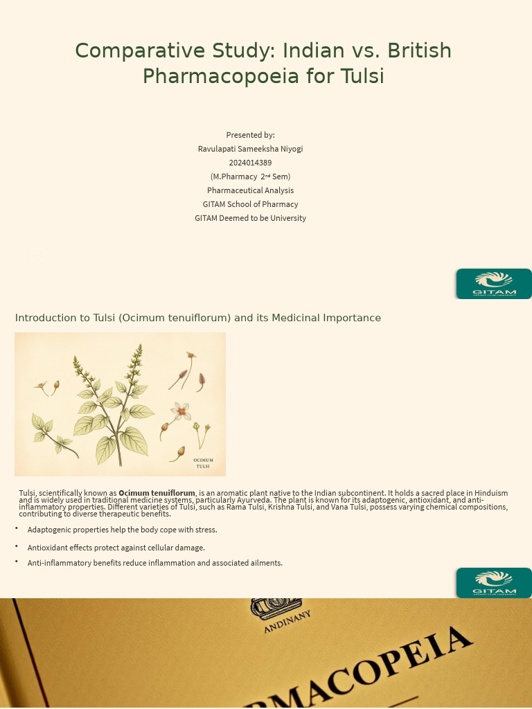 Comparative Study Indian Vs British Pharmacopoeia For Tulsi | PDF | Chemistry