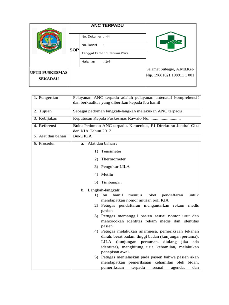 SOP ANC TERPADU pkm skd | PDF