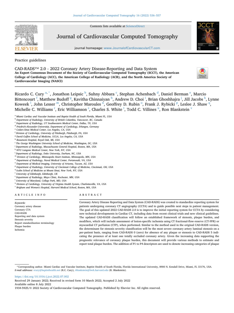 Xxcad-Rads 1 2 3 4 Ou 5CAD-RADS™ 2.0 - 2022 Coronary Artery Disease ...