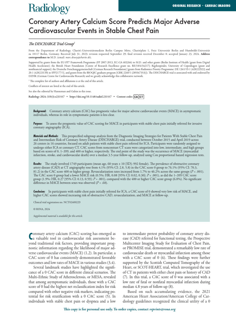 XxCoronary Artery Calcium Score Predicts Major Adverse | PDF ...