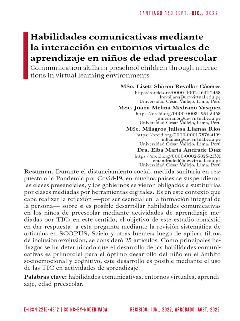 Habilidades Comunicativas Mediante La Interacción en Entornos Virtuales de Aprendizaje en Niños ...