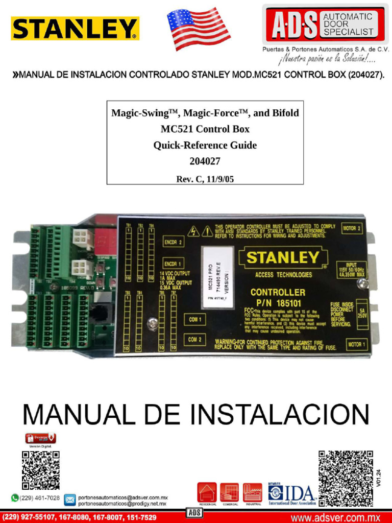 Manual de Instalacion Controlado Stanley Mod - MC521 Control Box ...