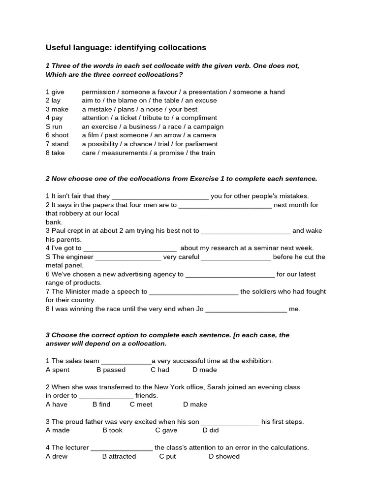 Useful Language - Identifying Collocations Training Part 1 | PDF