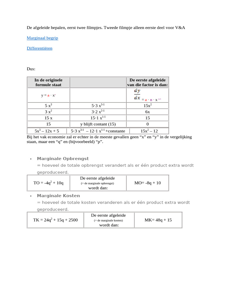 Afgeleide bepalen (differentiëren) | PDF