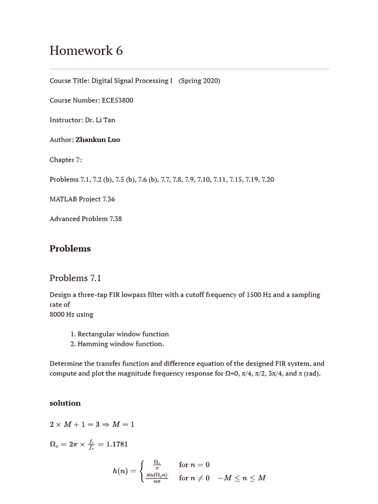 ZhankunLuo hw6 | PDF | Signal Processing | Telecommunications Engineering