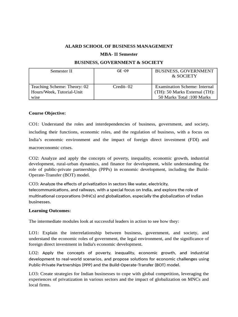 Business, Government & Society MBA Course | PDF | Multinational ...