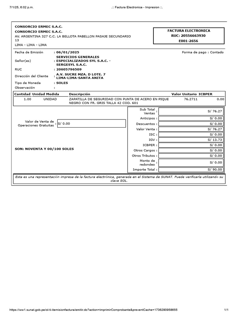 Factura Electrónica Consorcio ERMEC S.A.C. | PDF | Tecnología bancaria ...