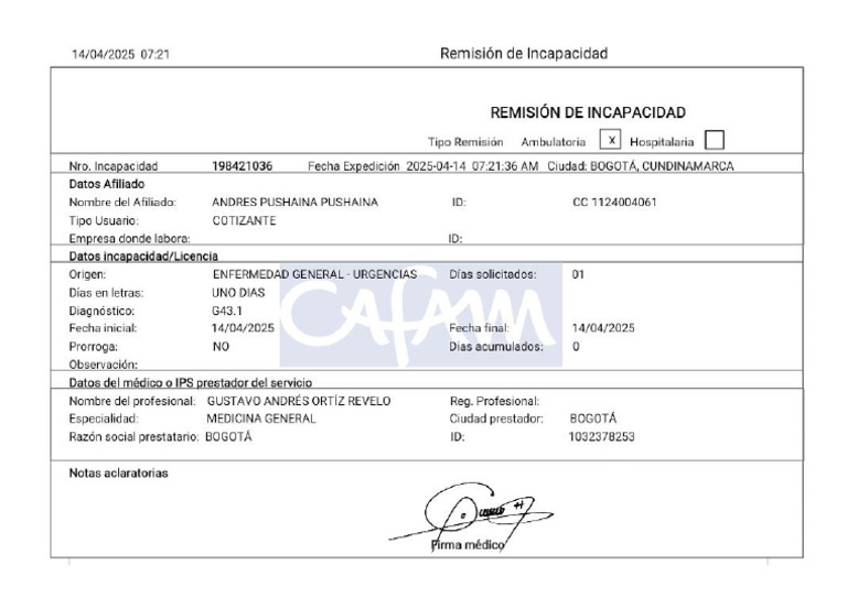 Famisanar 2025-04-14 Andres Pushaina Pushaina | PDF