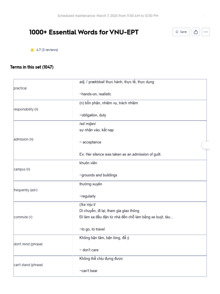 1000+ Essential Words for VNU-EPT Flashcards _ Quizlet | PDF