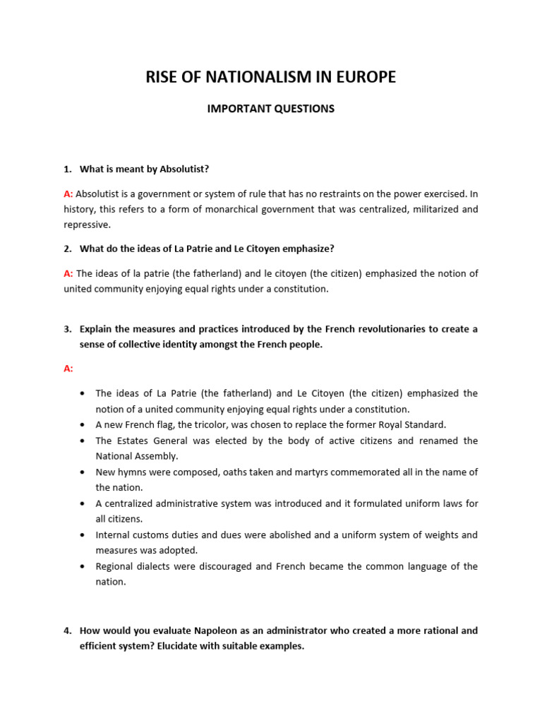 RISE OF NATIONALISM IN EUROPE | PDF | Kingdom Of Prussia | First French ...